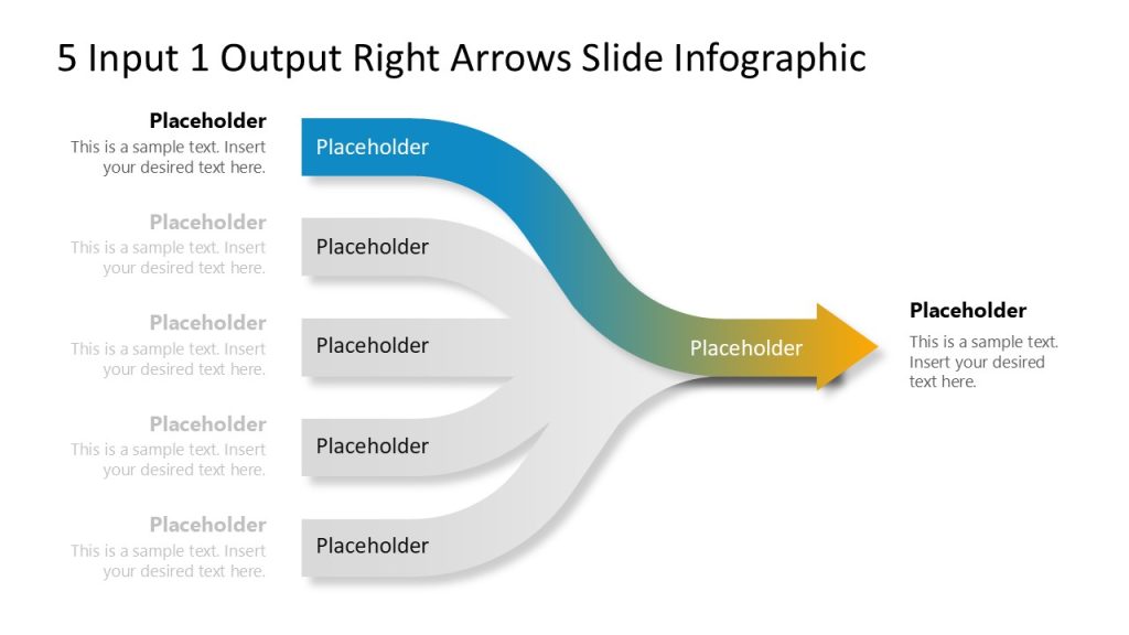 Customizable 5 Input 1 Output Right Arrows Slide PPT Template - SlideModel
