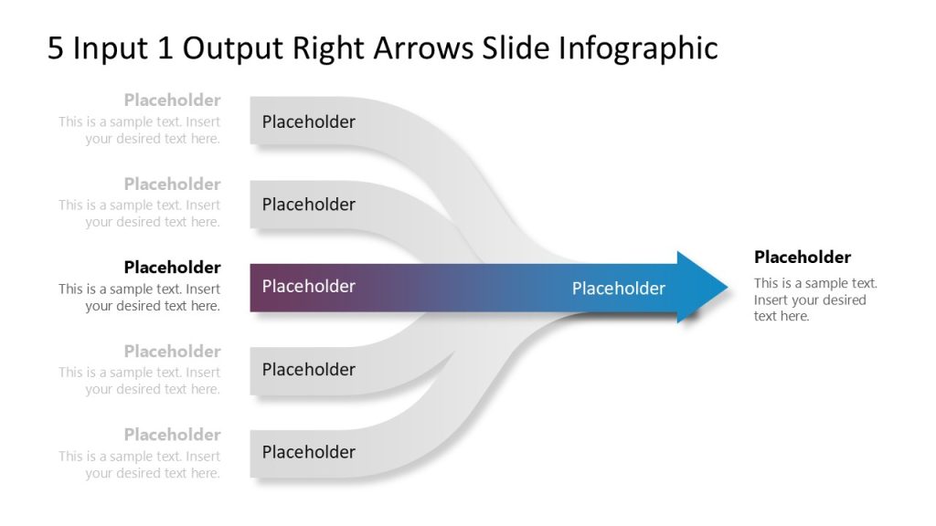 Creative 5 Input 1 Output Right Arrows Slide Diagram - SlideModel