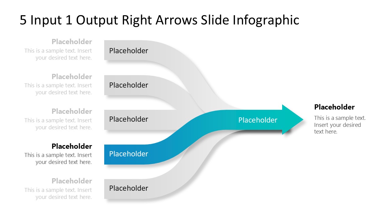 5 Input 1 Output Right Arrows Slide PowerPoint Template