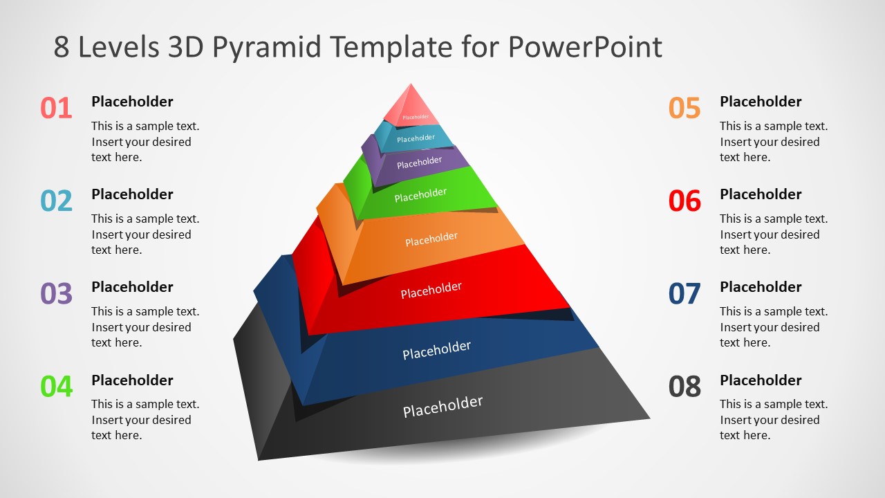 8 Levels 3D Pyramid Template for PowerPoint