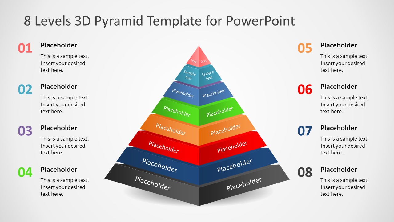 8 Levels 3D Pyramid Template for PowerPoint