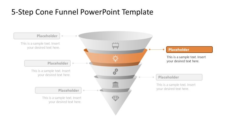 Slide with Focus Effect - 5-Step Cone Funnel Layout - SlideModel