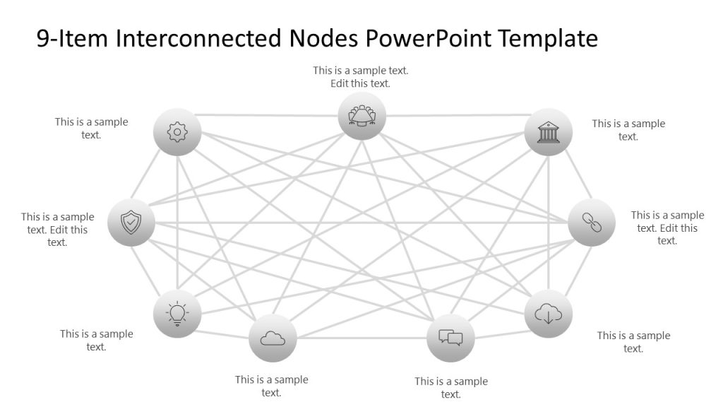 Editable 9-Item Interconnected Nodes PPT Template - SlideModel