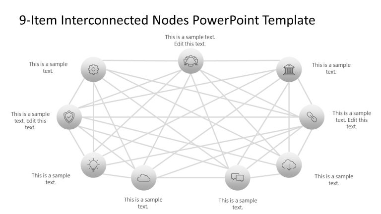 Editable 9-Item Interconnected Nodes PPT Template - SlideModel