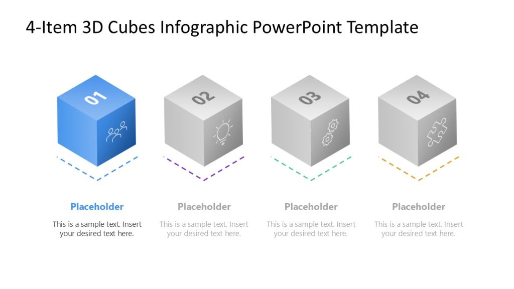 Step 1 Spotlight Slide - 4-Item 3D Cubes Infographic Template - SlideModel