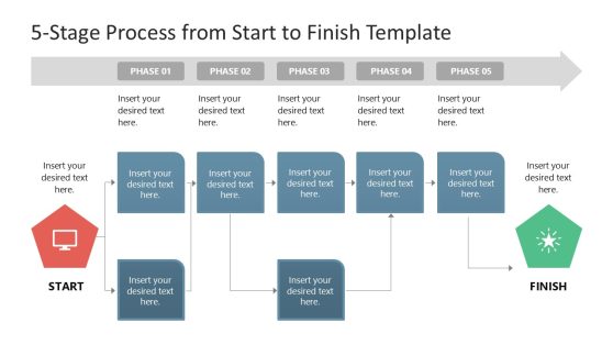 White Background Slide - 5-Stage Process From Start to Finish Template ...