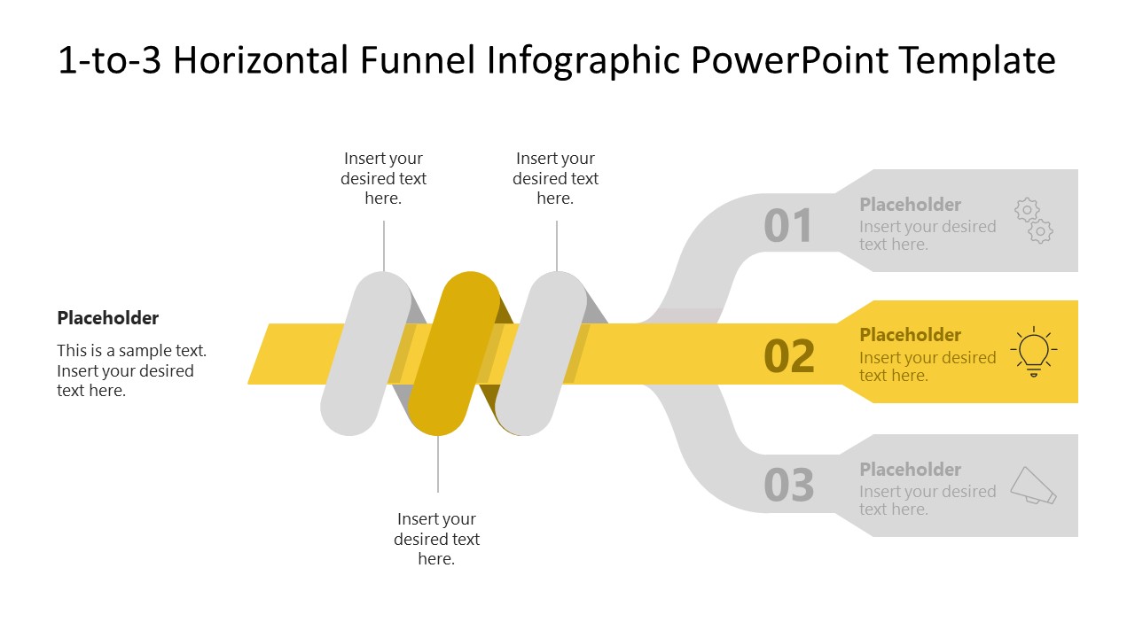 1-to-3 Horizontal Interlaced Funnel Diagram PowerPoint Template