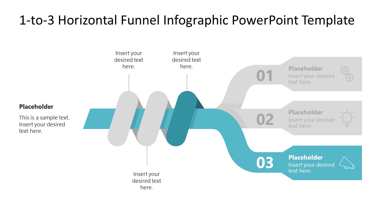 1-to-3 Horizontal Interlaced Funnel Diagram PowerPoint Template