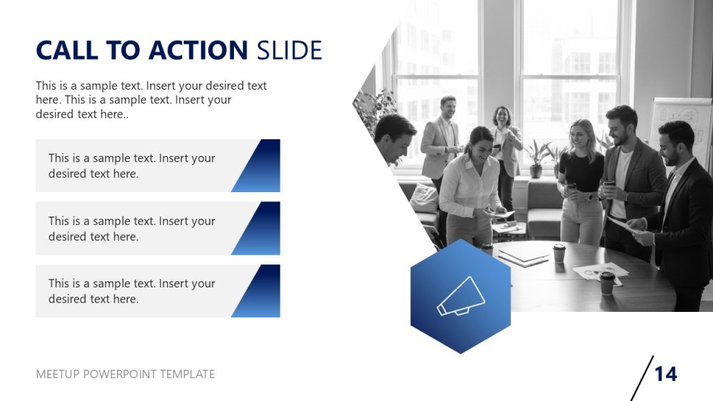 CTA Slide with Placeholder Text - Meetup Template Slide - SlideModel