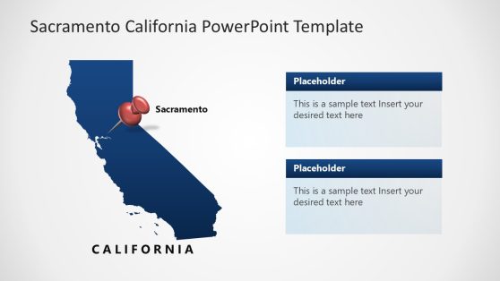 Blue Map for Sacramento California Template - SlideModel