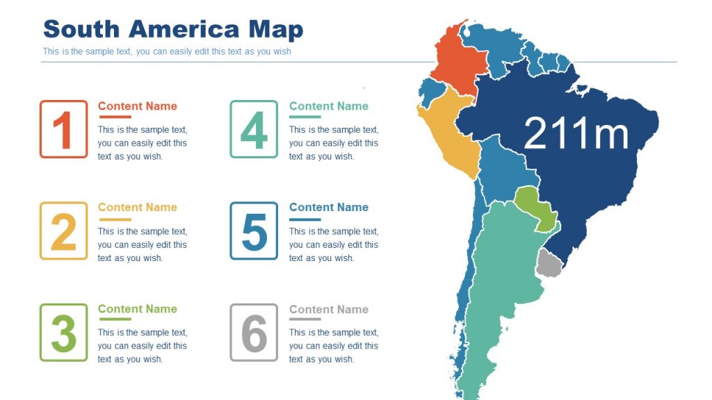 South America Continent Editable Map PowerPoint - SlideModel
