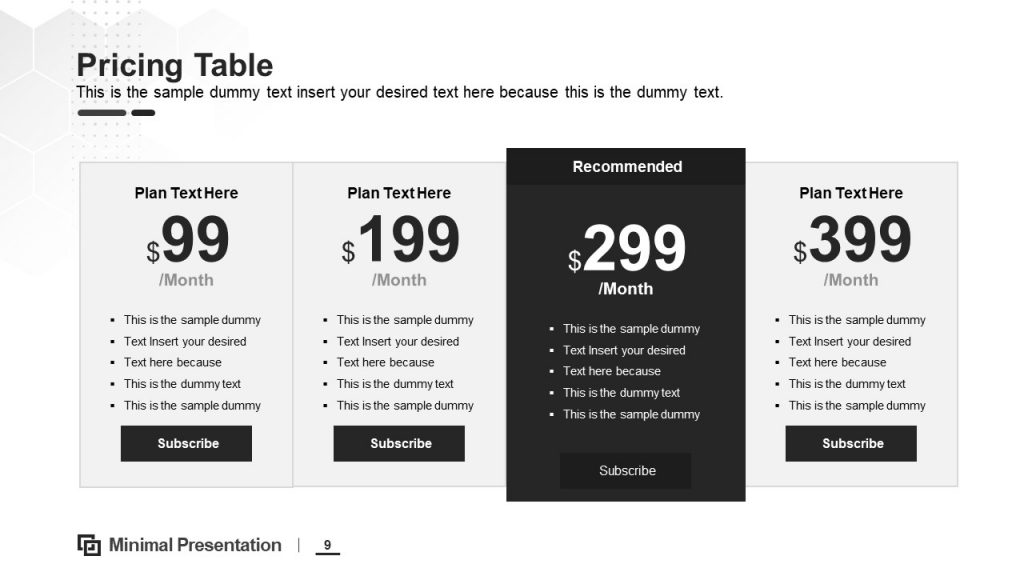 Minimal Pricing Table PowerPoint - SlideModel