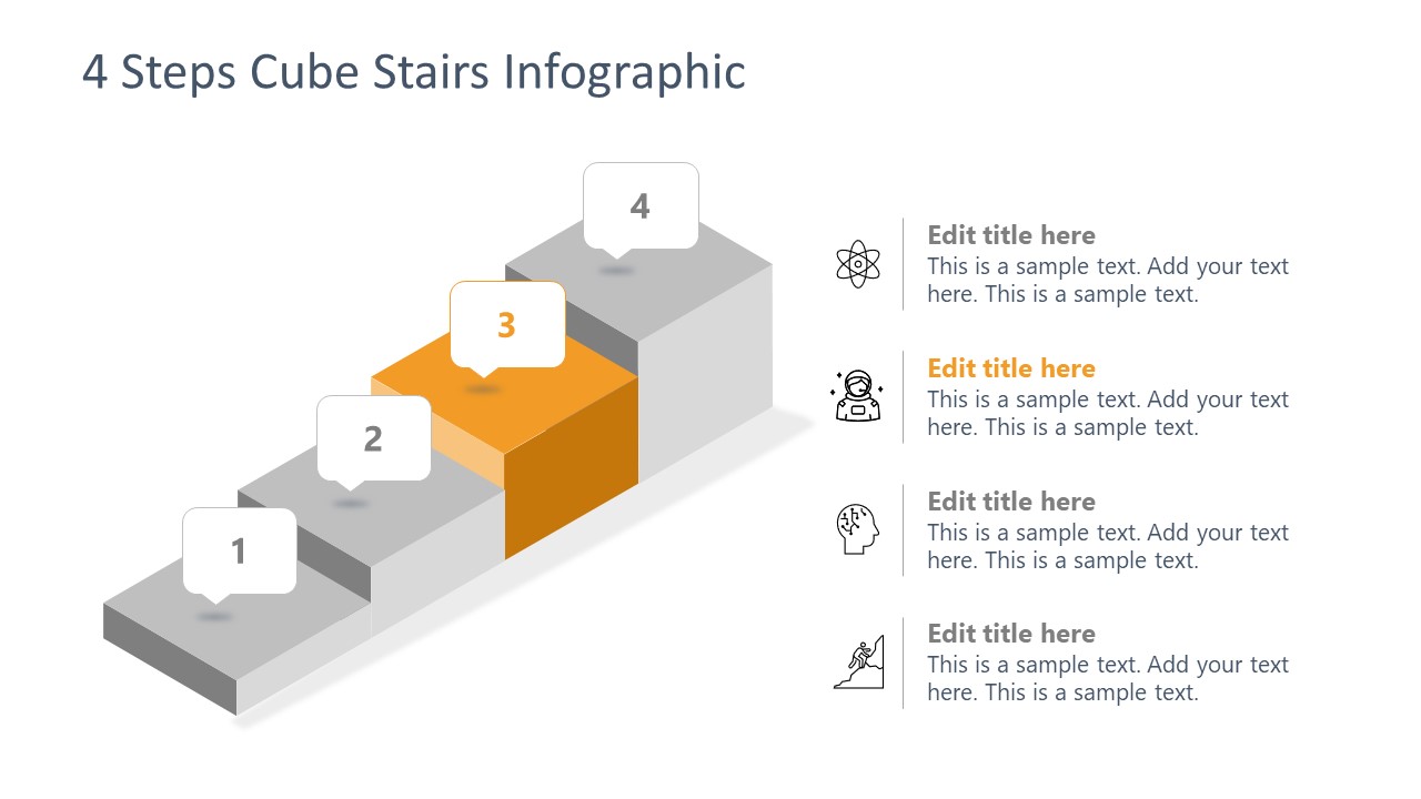 4 Steps 3D Cube Stairs PowerPoint Diagram - SlideModel