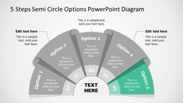 Step 5 of 5 Options Semicircle PowerPoint - SlideModel