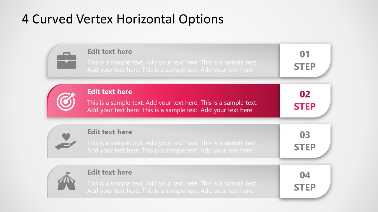 4 Curved Vertex Horizontal Options PowerPoint Diagram - SlideModel