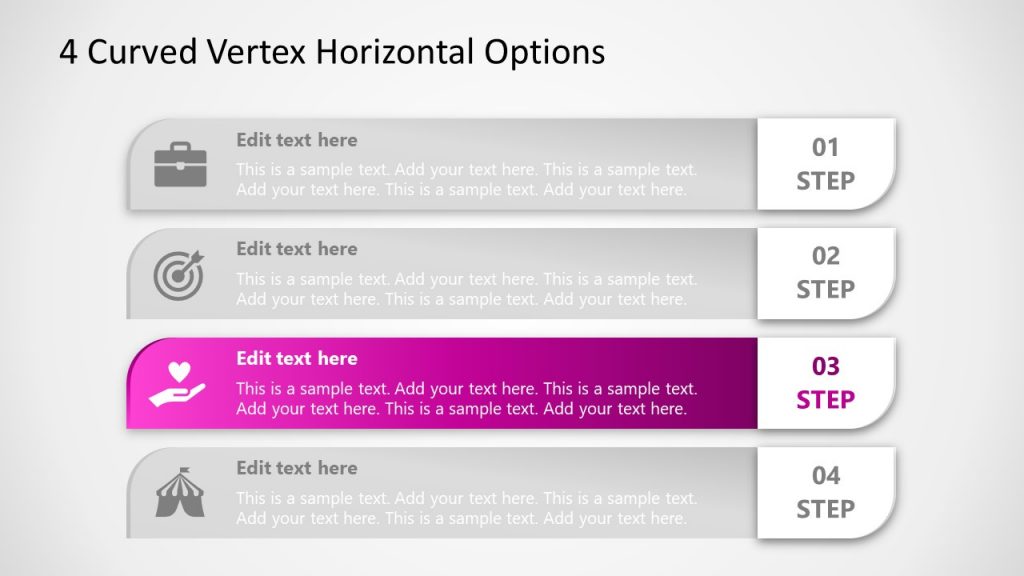 PowerPoint 4 Options Horizontal Diagram Step 3 - SlideModel