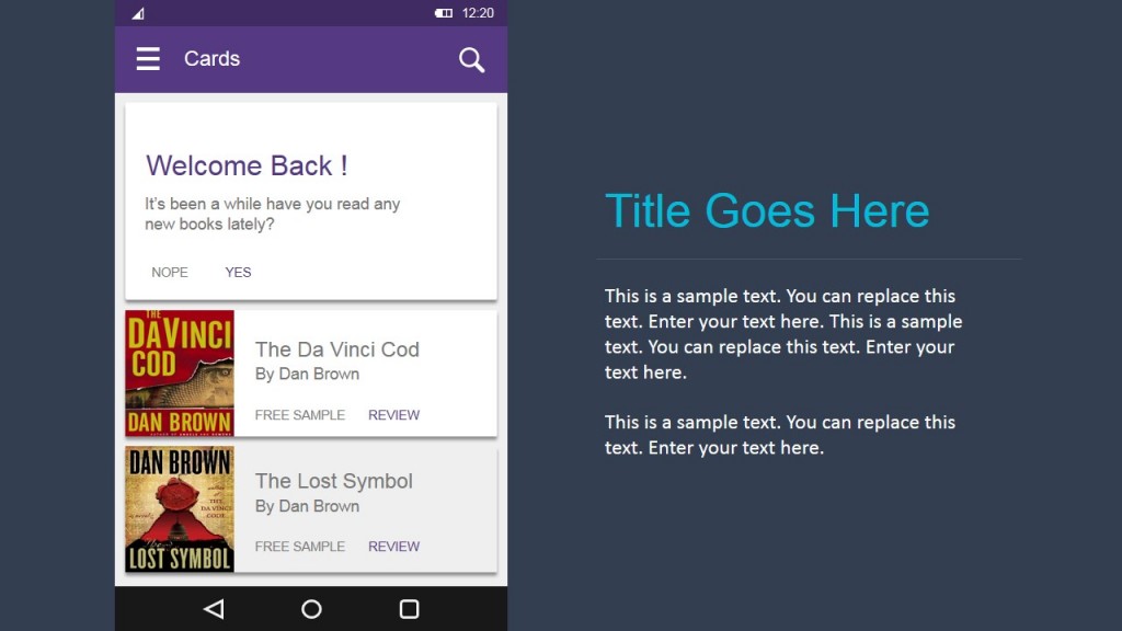 Books Screen Designed with Google Materials Design UI - SlideModel
