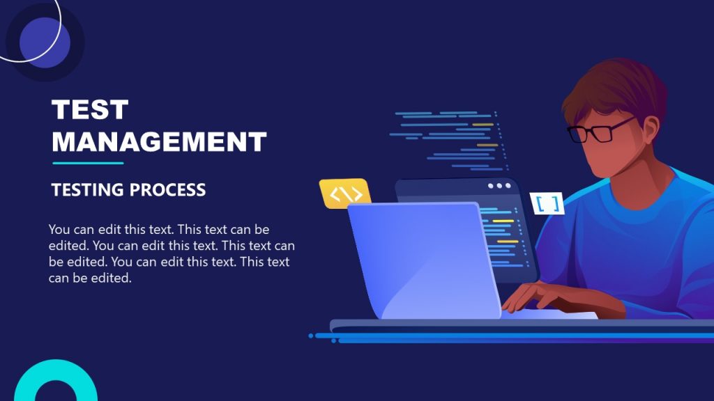 Test Management PowerPoint Slide with Code Symbols - SlideModel