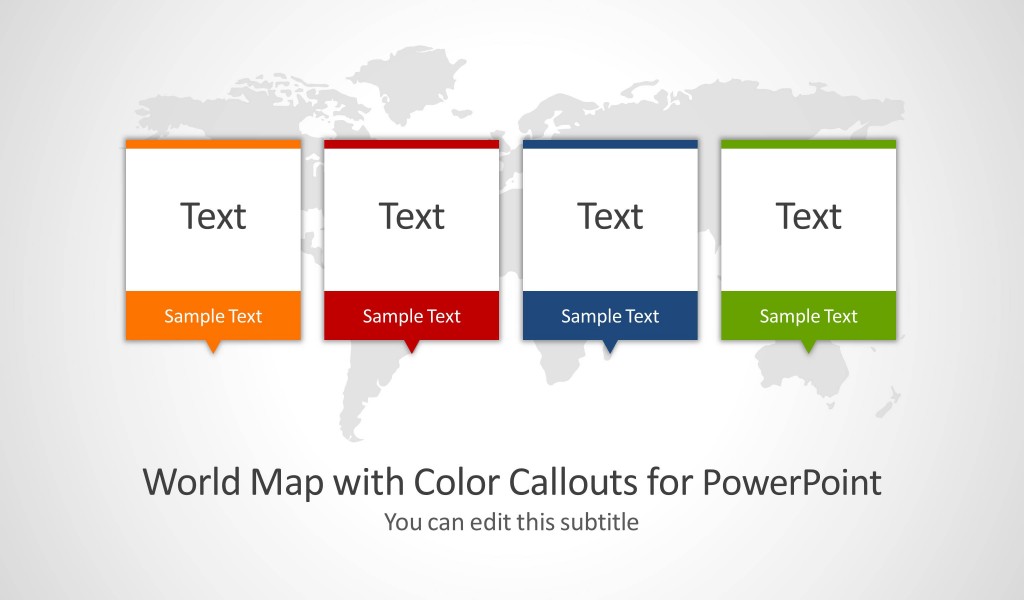 World Map with Color Callouts for PowerPoint - SlideModel