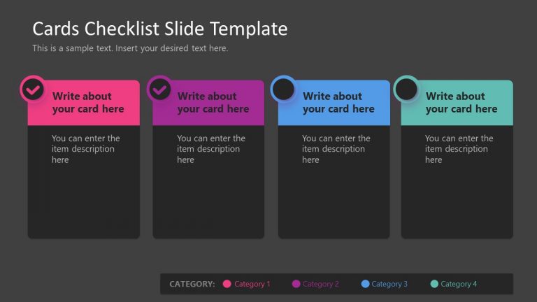 Simple Cards Checklist Template Slide - Dark Background - SlideModel