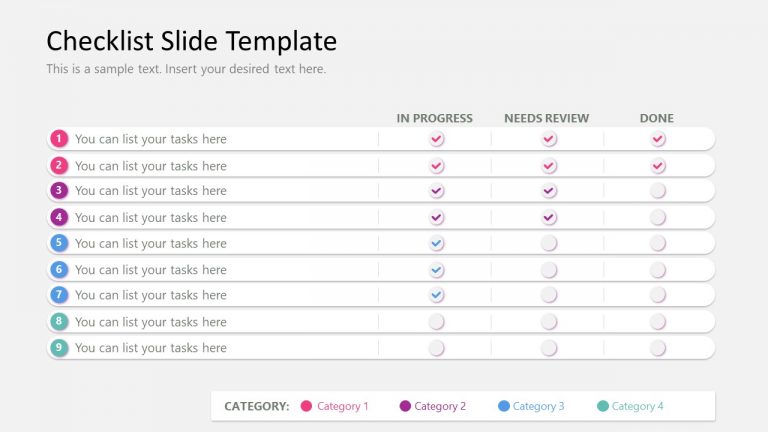 Nine Checklist Rows - PowerPoint Template Slide - SlideModel