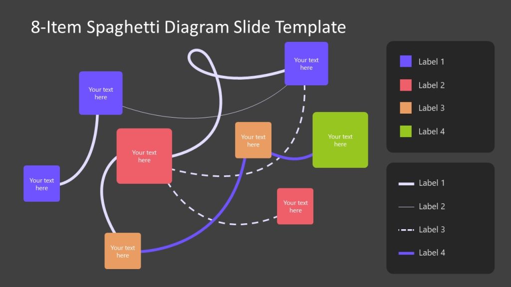 8-Item Spaghetti Diagram - Dark Background Slide - SlideModel