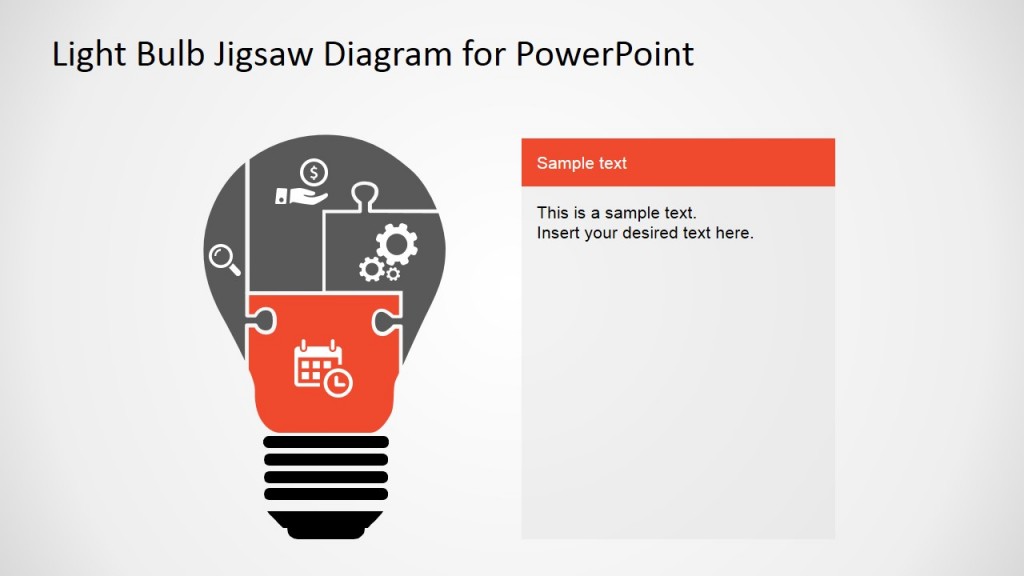 Light Bulb PowerPoint Shape with Jigsaw Segments and Icons - SlideModel