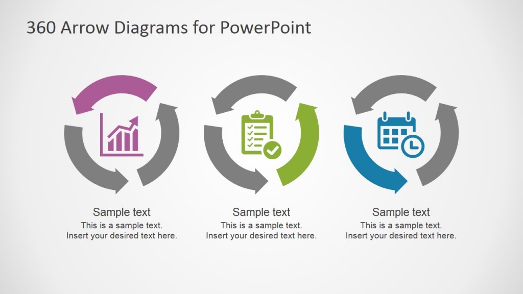 Three Steps Circular Diagrams with Arrows for PowerPoint - SlideModel