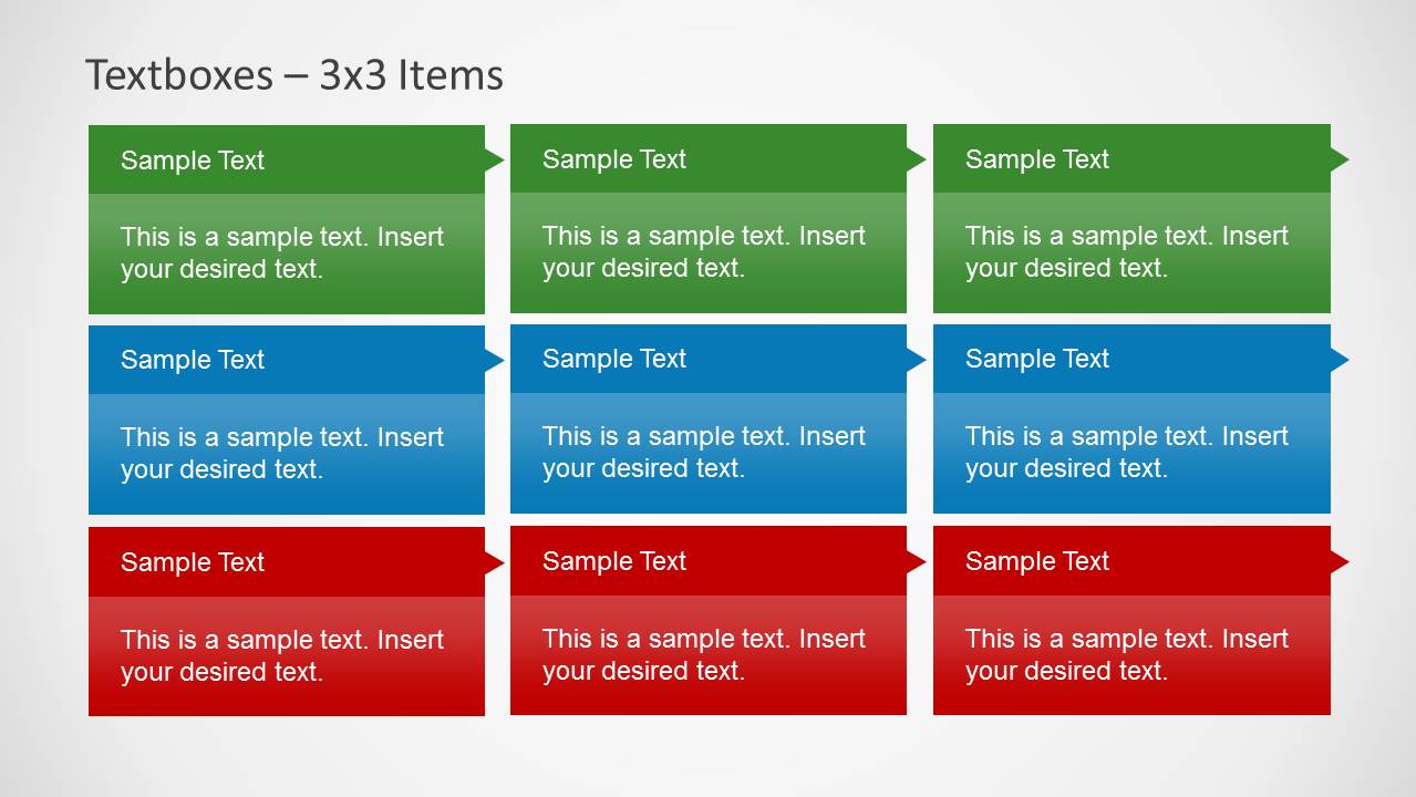 Textboxes Template for PowerPoint with Red, Green and Blue Header Color ...
