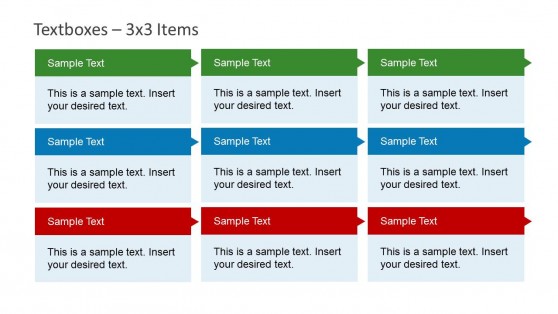Textbox Slide Design for PowerPoint with 9 Items 3x3 Matrix - SlideModel