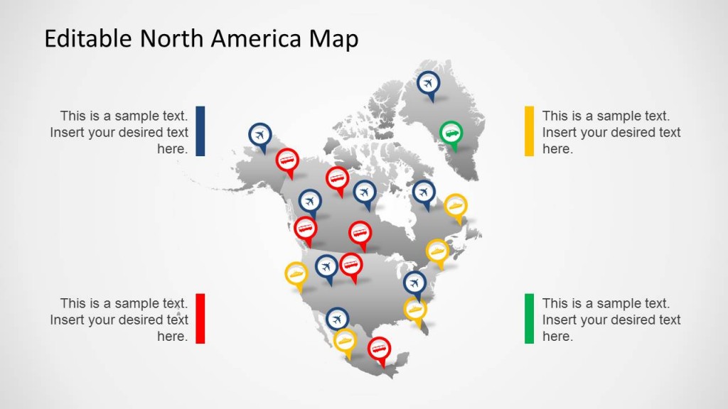North America Map Template for PowerPoint with Map Marker Icons ...