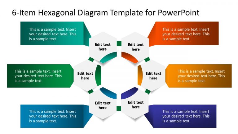 6-Item Hexagonal Colored Diagram - SlideModel
