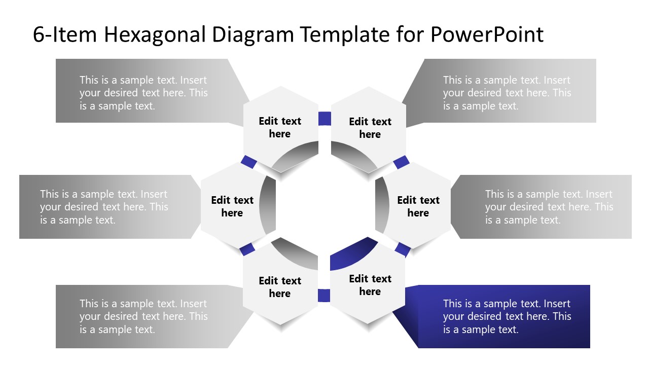6-Item Hexagonal Diagram Template for PowerPoint