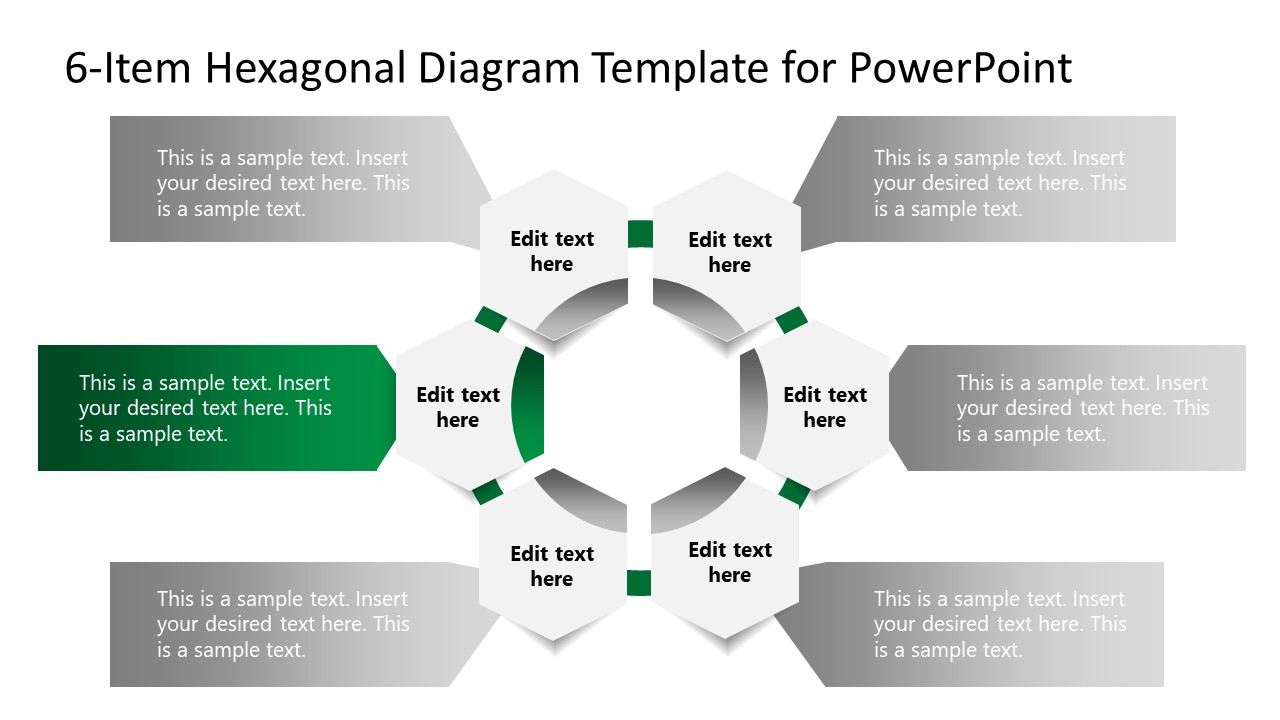 6-Item Hexagonal Diagram Template for PowerPoint
