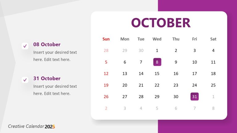 October 2025 Calendar Slide Template