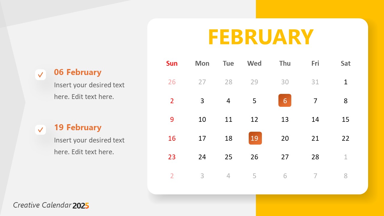 Creative Calendar 2025 Template for PowerPoint