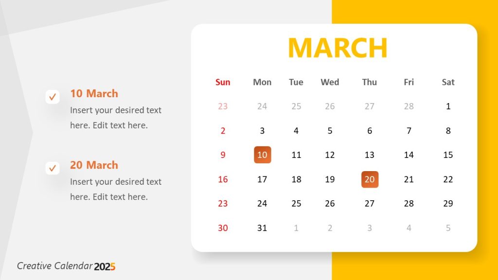 March Slide Template - Creative Calendar 2025
