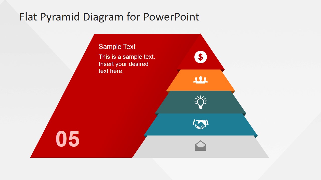 5 Levels Flat Pyramid Diagram Template for PowerPoint