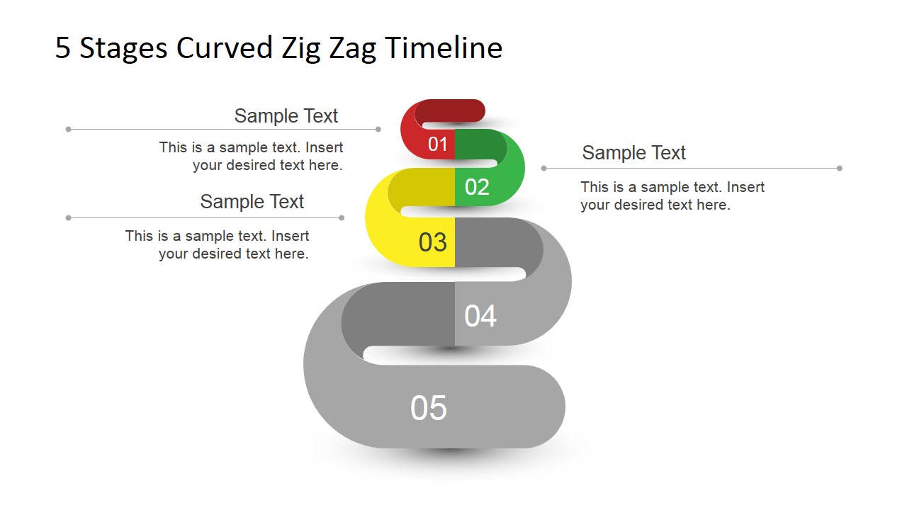 5 Stages Curved Zig Zag Timeline for PowerPoint - SlideModel