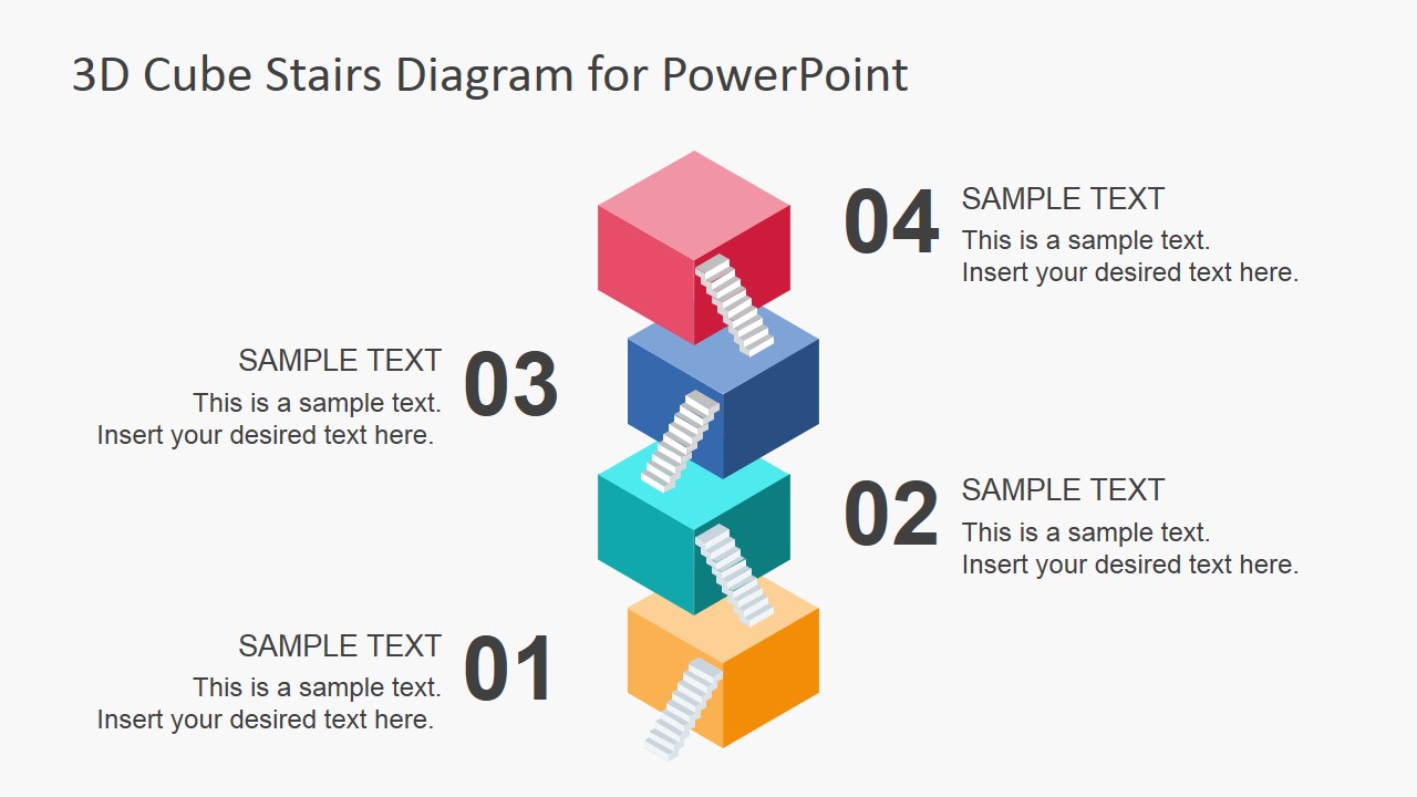 Flat 3D Cube Stairs Diagram for PowerPoint - SlideModel