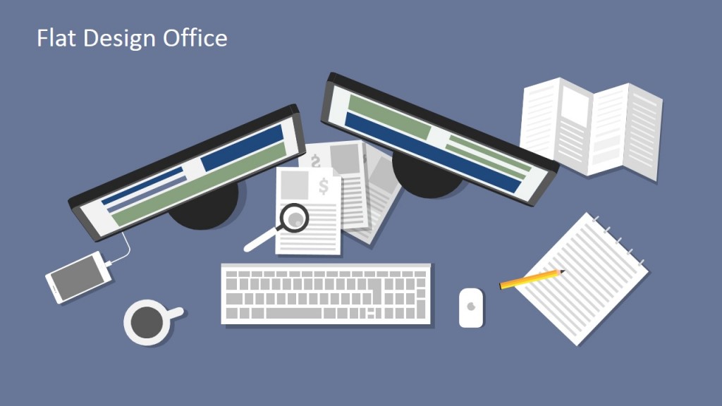 Flat Workspace Desk Illustration for PowerPoint - SlideModel