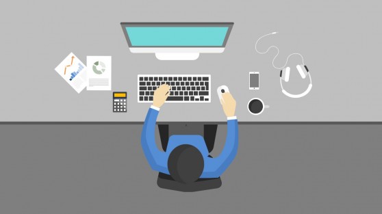 A Man Working in a Computer Vector for PowerPoint - SlideModel