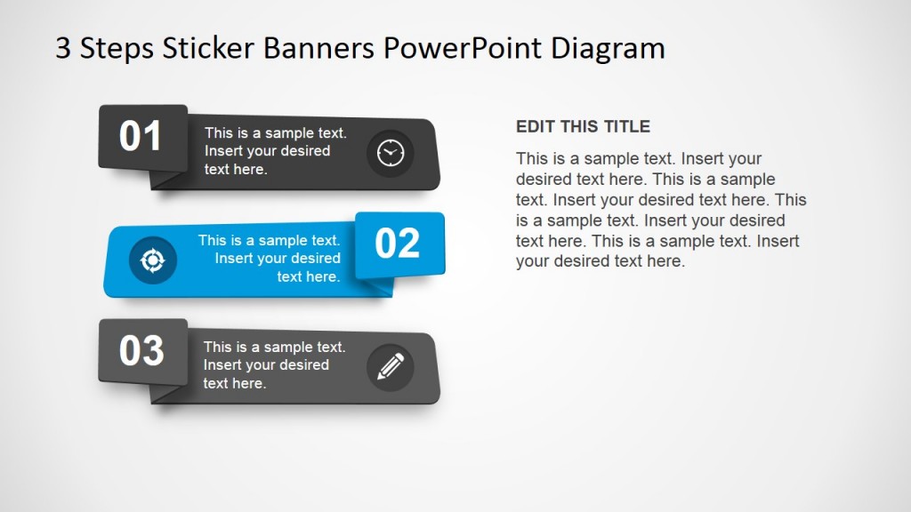 Flat Sticker Material Design Banner 3 Steps for PowerPoint - SlideModel