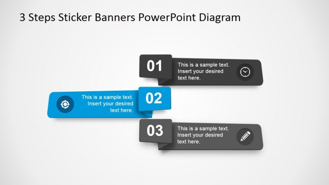Interlaced Flat Horizontal 3 Steps PowerPoint Banner - SlideModel