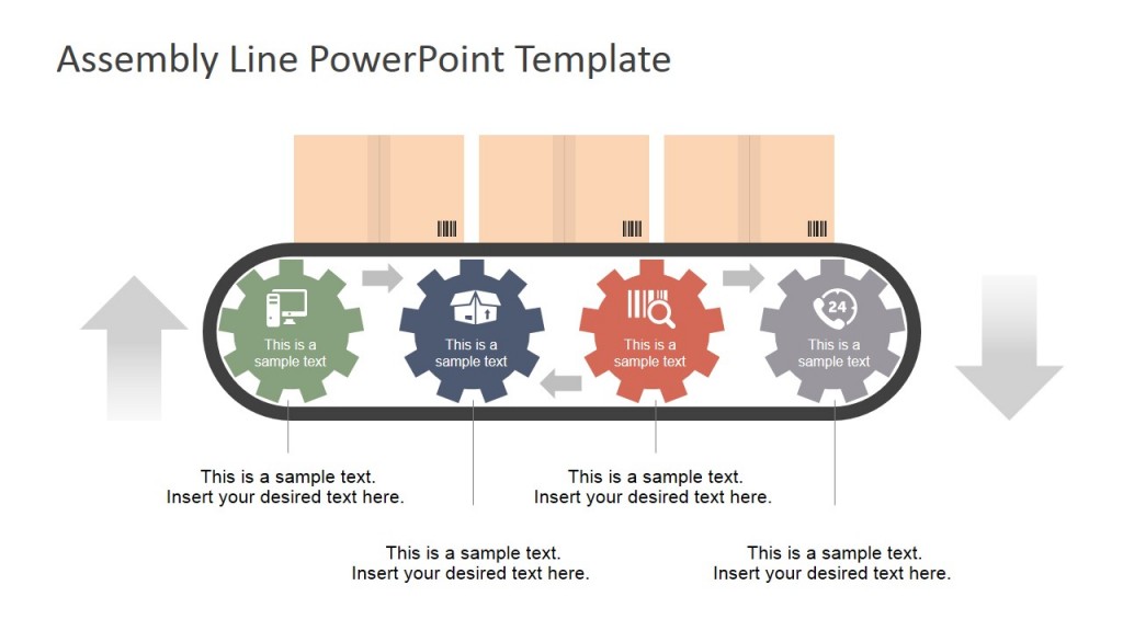 Assembly Line Shapes Four Steps Gears for PowerPoint - SlideModel