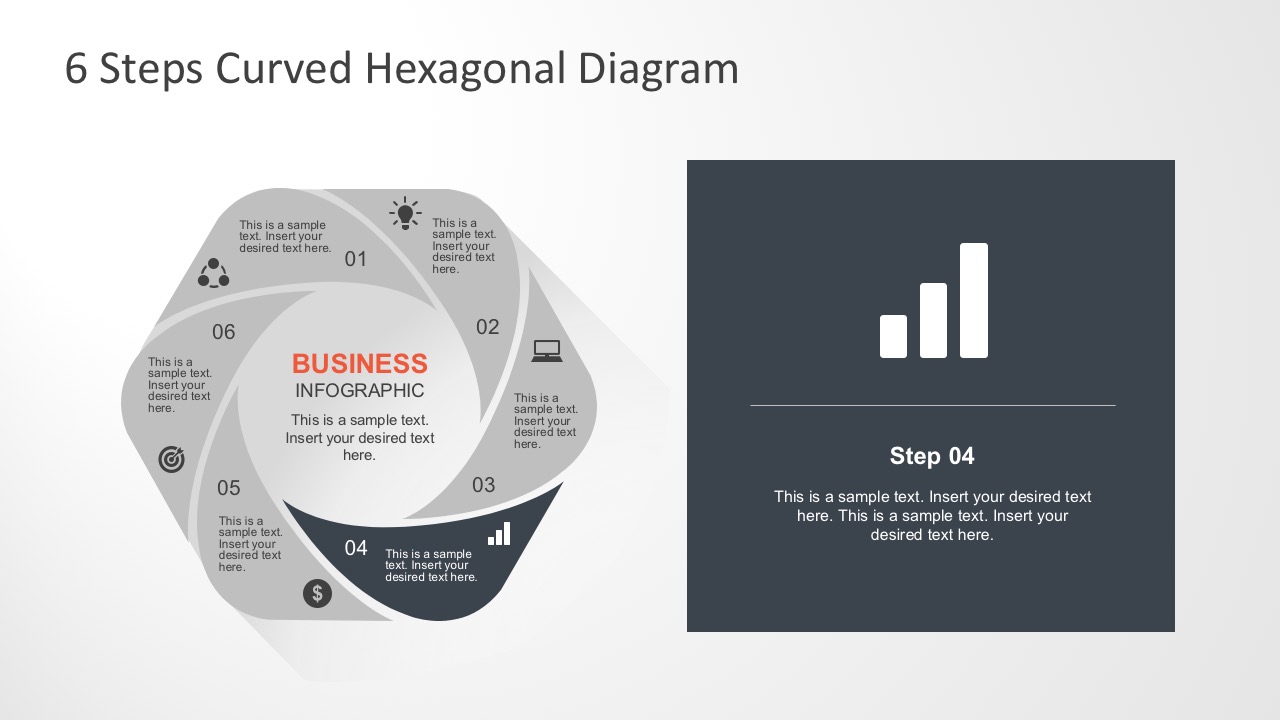 6 Steps Curved Hexagonal Diagram