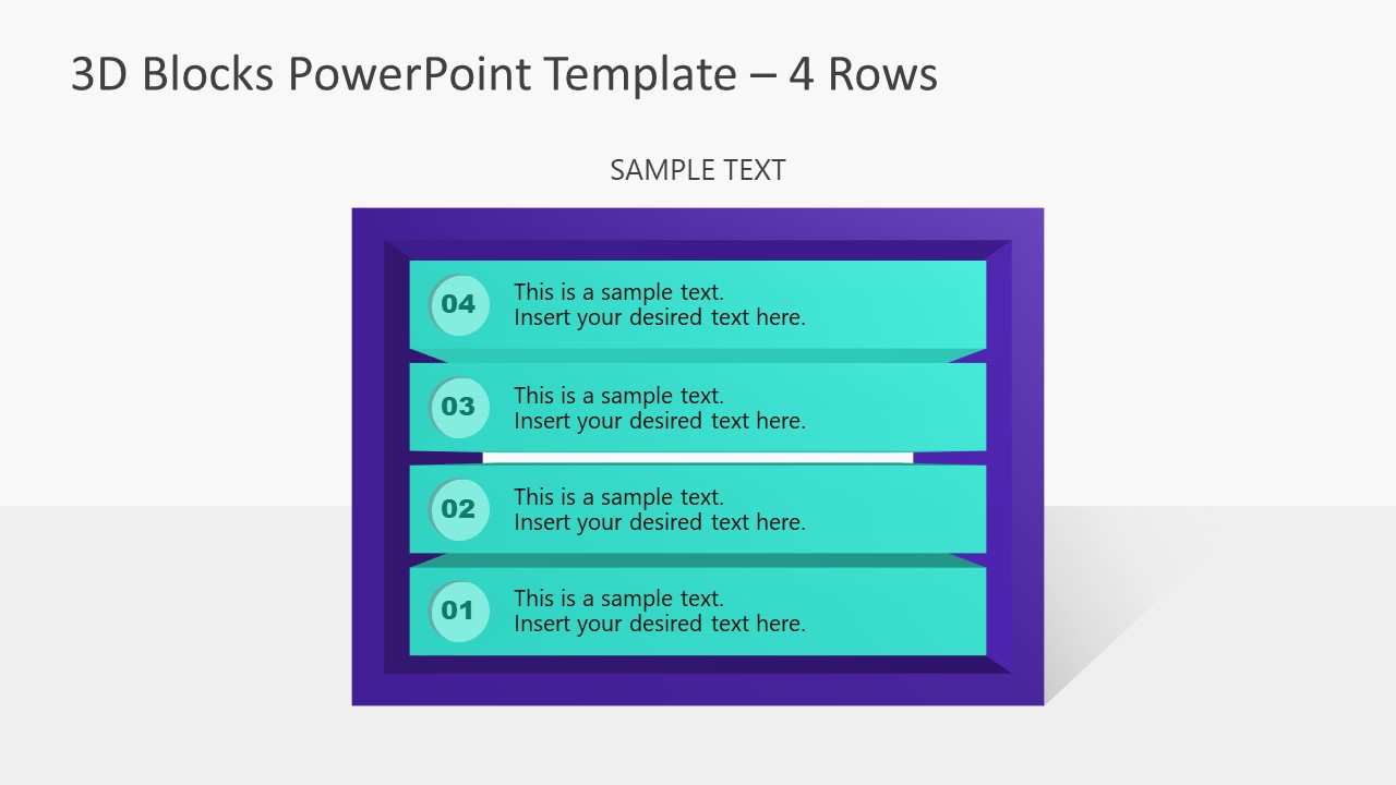 3D Blocks PowerPoint Template with 4 Rows - SlideModel