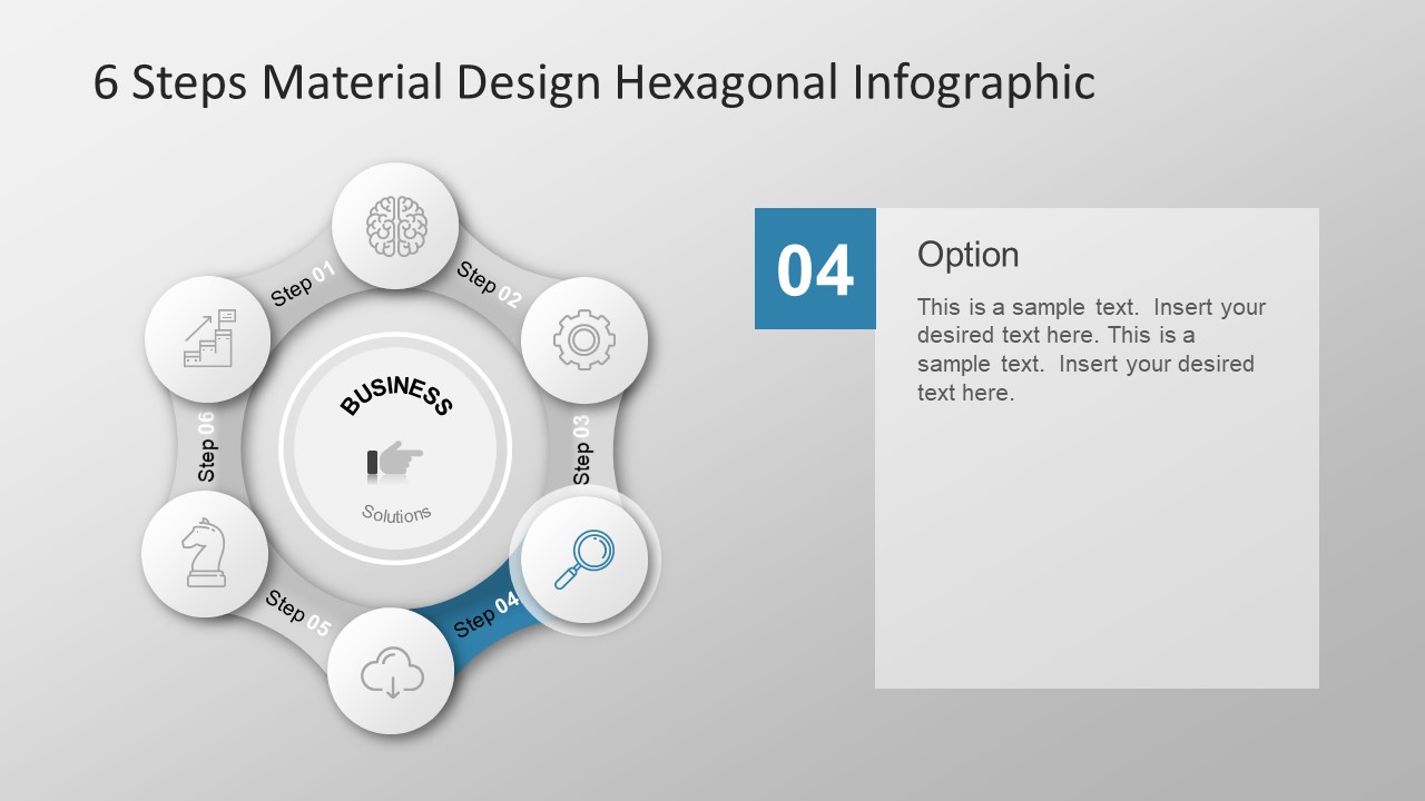 6 Step Material Design Hexagonal Infographic - SlideModel