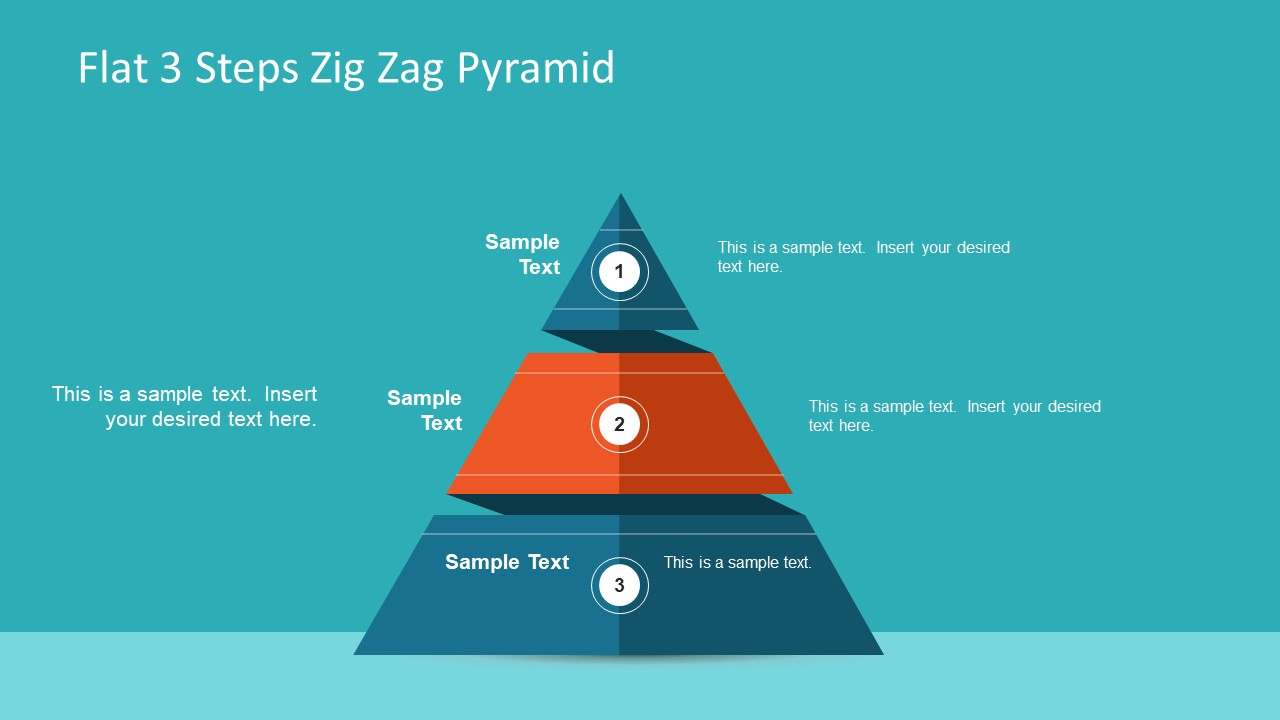 Flat 3 Steps Zig Zag Pyramid PowerPoint Template