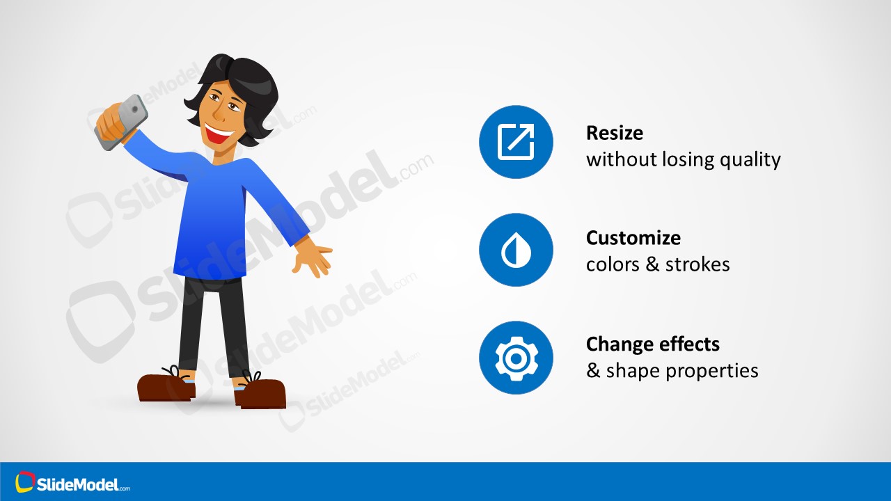 Juan Taking a Selfie Cartoon for PowerPoint - SlideModel
